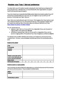 Type 1 Opt-out Form – Queen Square Medical Practice